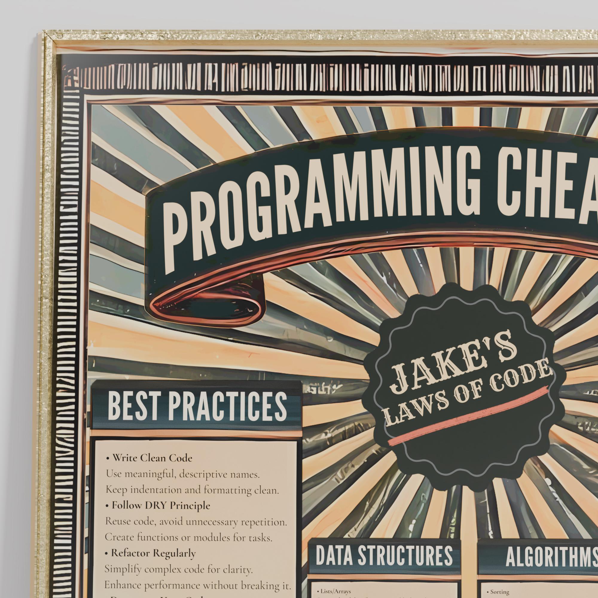 Programming Cheat Sheet Poster - Vintage Inspired Style Decor for ...