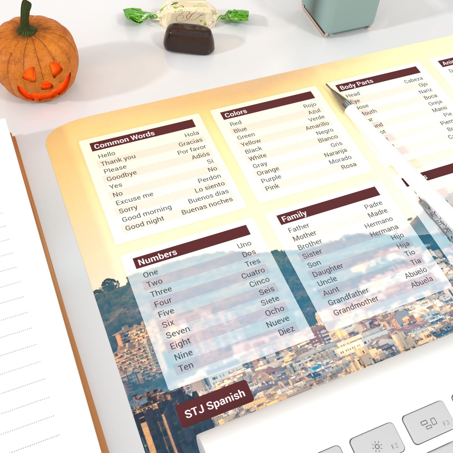 XXL Spanish Desk Mat – 100 Essential Spanish Words & Phrases for Easy ...