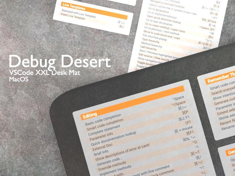 Xxl Desk Mat For Programmers Vscode Keyboard Shortcuts Debug Desert Etsy