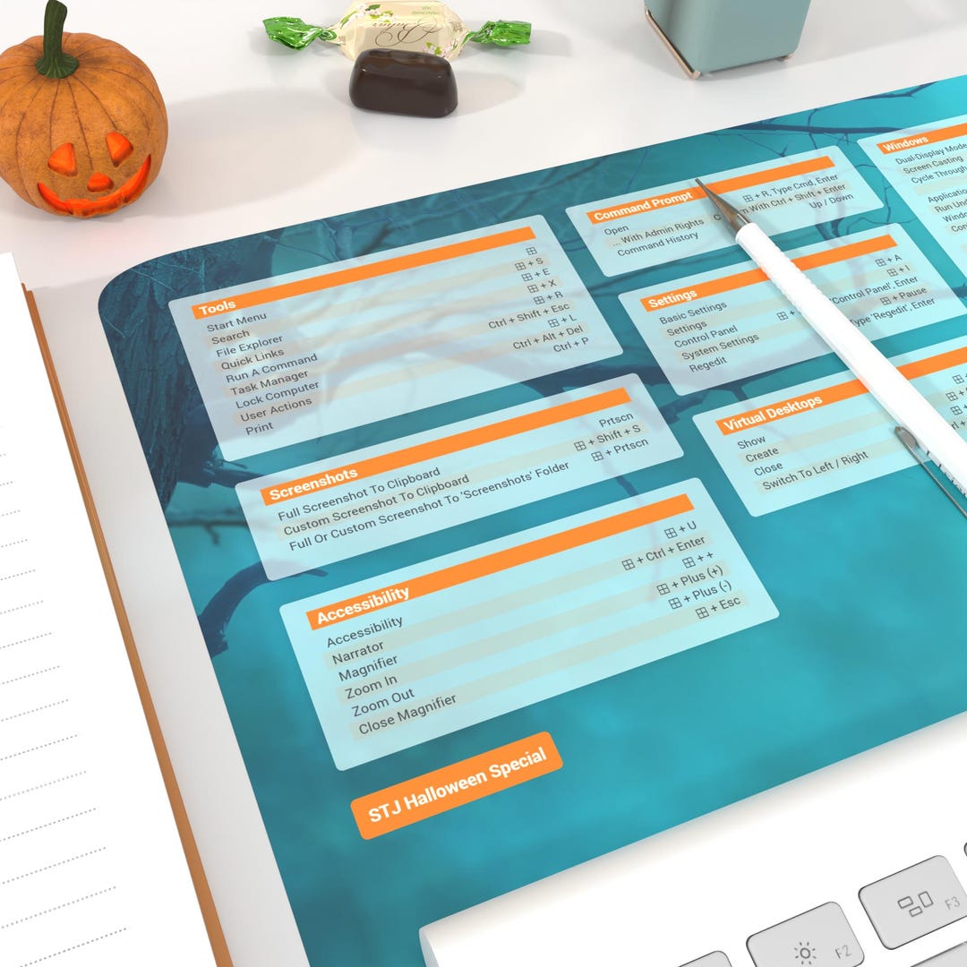 Large Windows 11/macos Keyboard Shortcut Desk Mat Halloween Gift ...