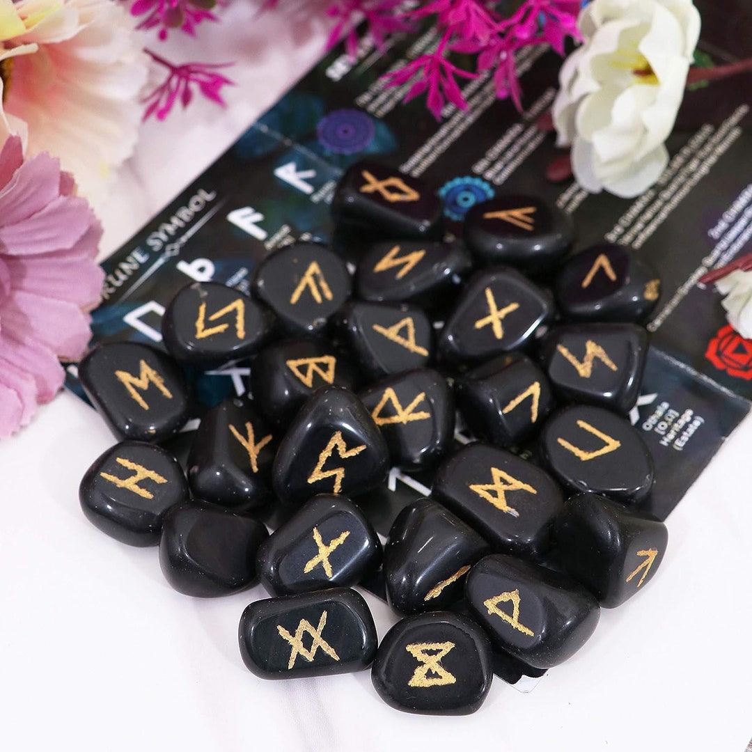 Black Obsidian Rune Stone Natural Black Obsidian Runes Stone - Etsy