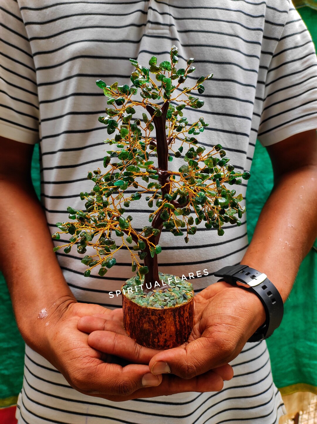 Dark Green Jade Tree Natural Gemstone Tree Crystal Tree Gold Wire ...