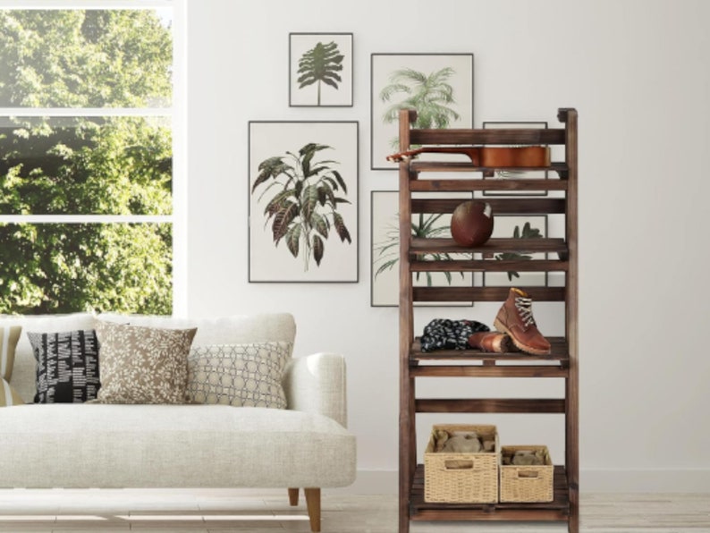 Wooden Ladder Shelf Plant Shelf, Multiple Tired Shelf Sturdy and ...