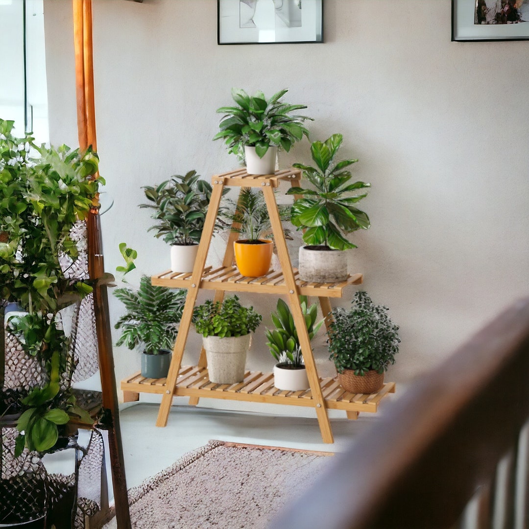 Plant Stand Indoor, Outdoor Bamboo Plant Stands for Multiple Plants ...