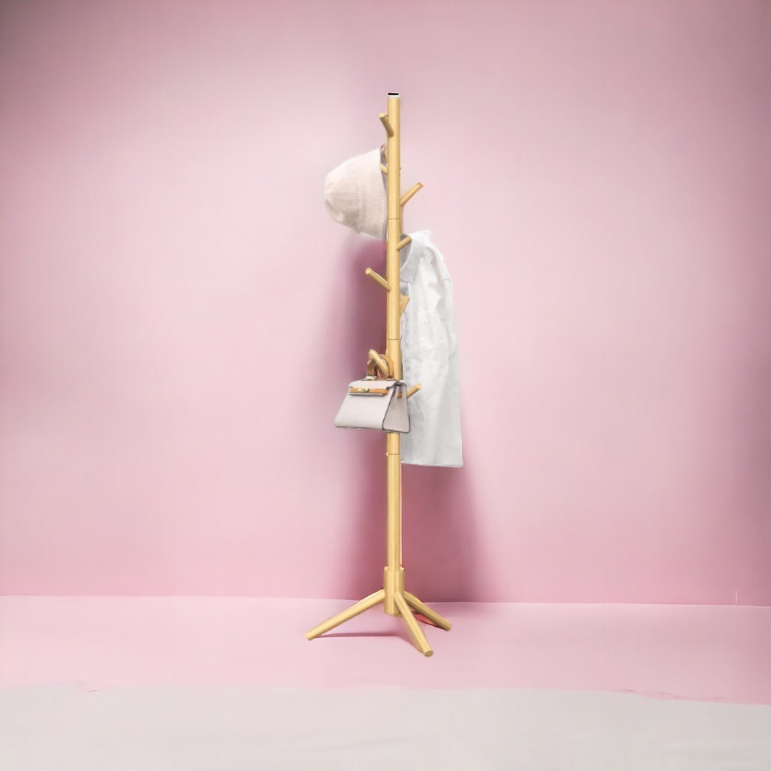Coat Rack Freestanding, Wooden Coat Tree, Adjustable Height Floor ...