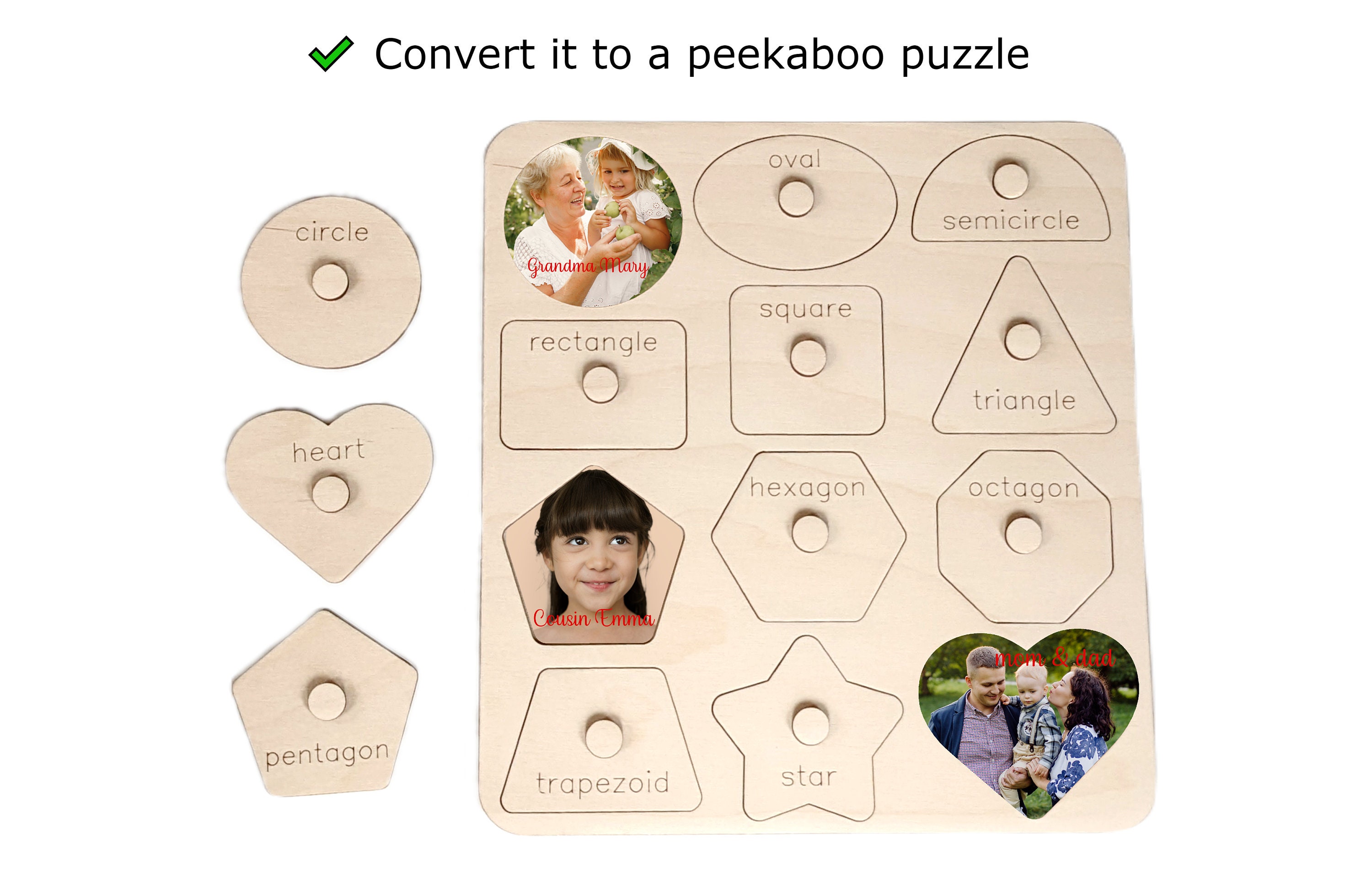 Wooden Geometric Shapes Puzzle for Kids 12-piece Educational | Etsy