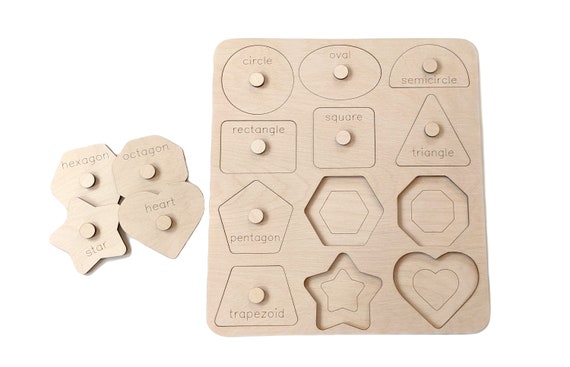 Wooden Geometric Shapes Puzzle for Kids 12-piece Educational | Etsy