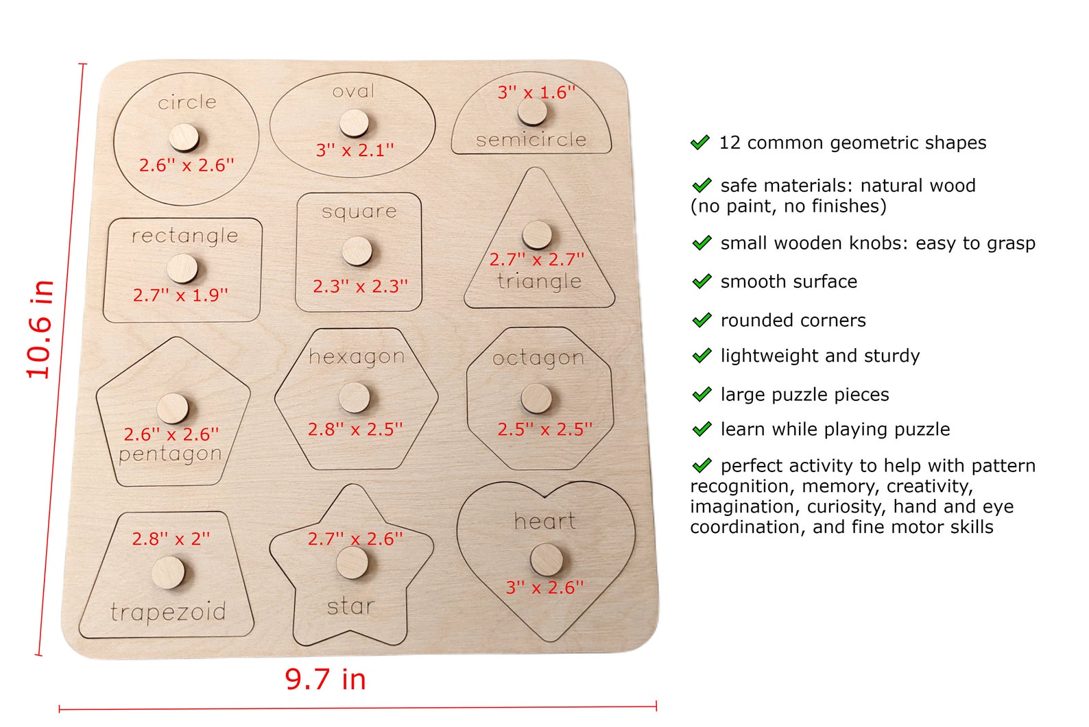 Wooden Geometric Shapes Puzzle for Kids 12-piece Educational | Etsy