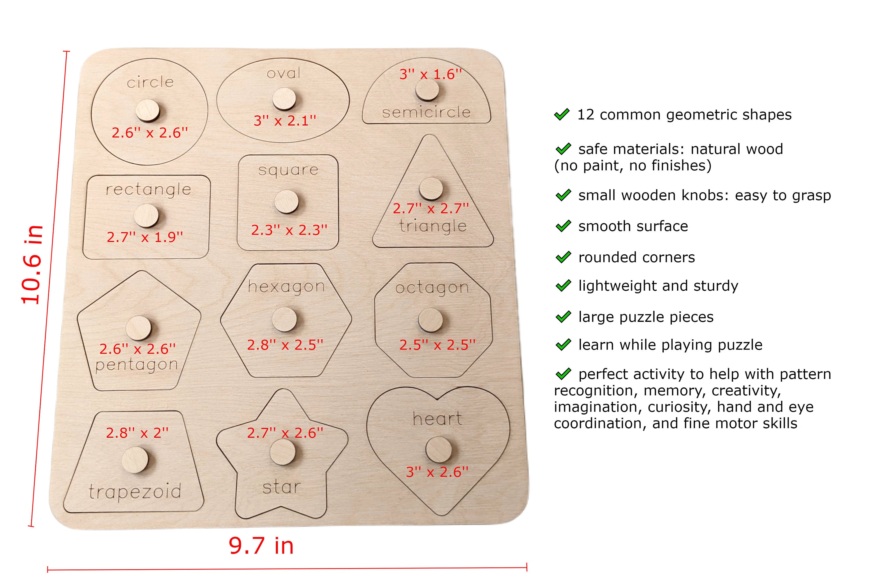 Wooden Geometric Shapes Puzzle for Kids 12-piece Educational | Etsy