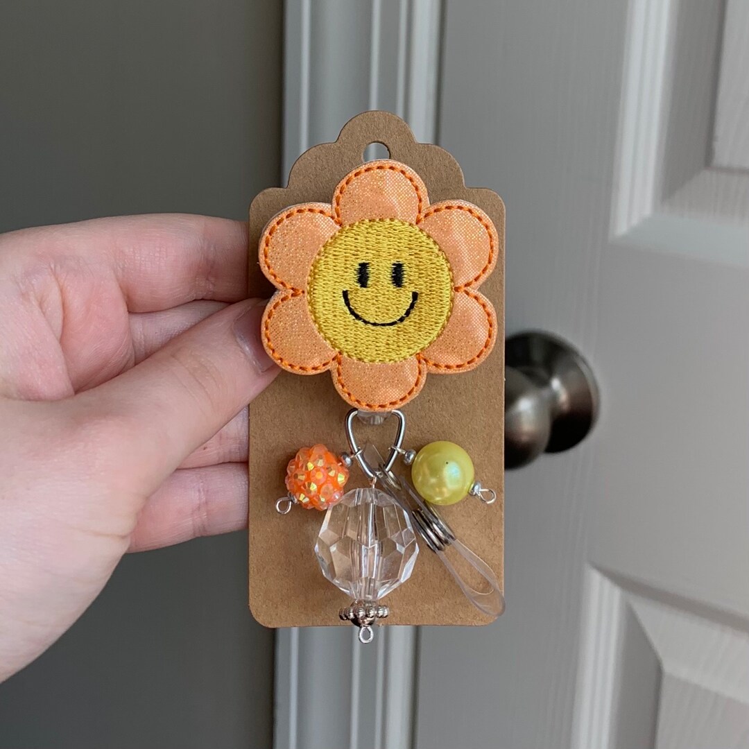 Smiley Flower Badge Reel, Spring Badge Reel, Daisy Badge Reel, Hippie ...
