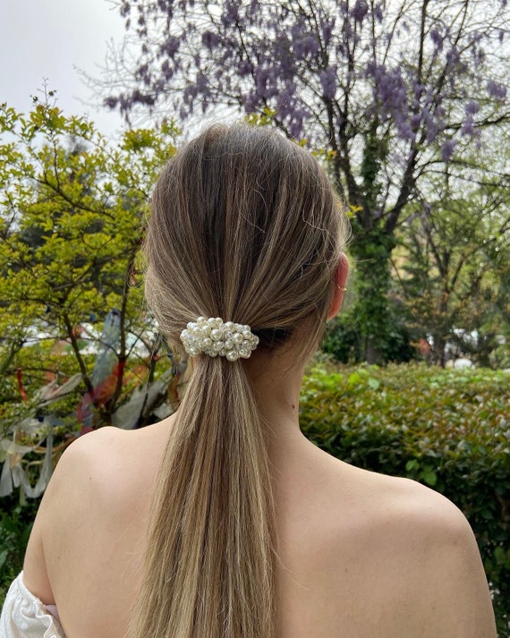 Pearl Hair Tie Pearl Crystal Beaded Ponytail Hair Ties Pearl Hair Accessories Hair Elastic With Bead Wedding Hair Piece Beaded Hair Tie Etsy
