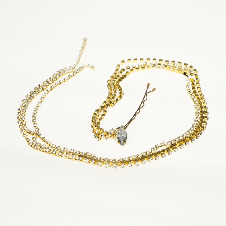 Swarovski Crystal Rhinestone Hair Chain: Gold Boho Bridal Hair Jewelry ...
