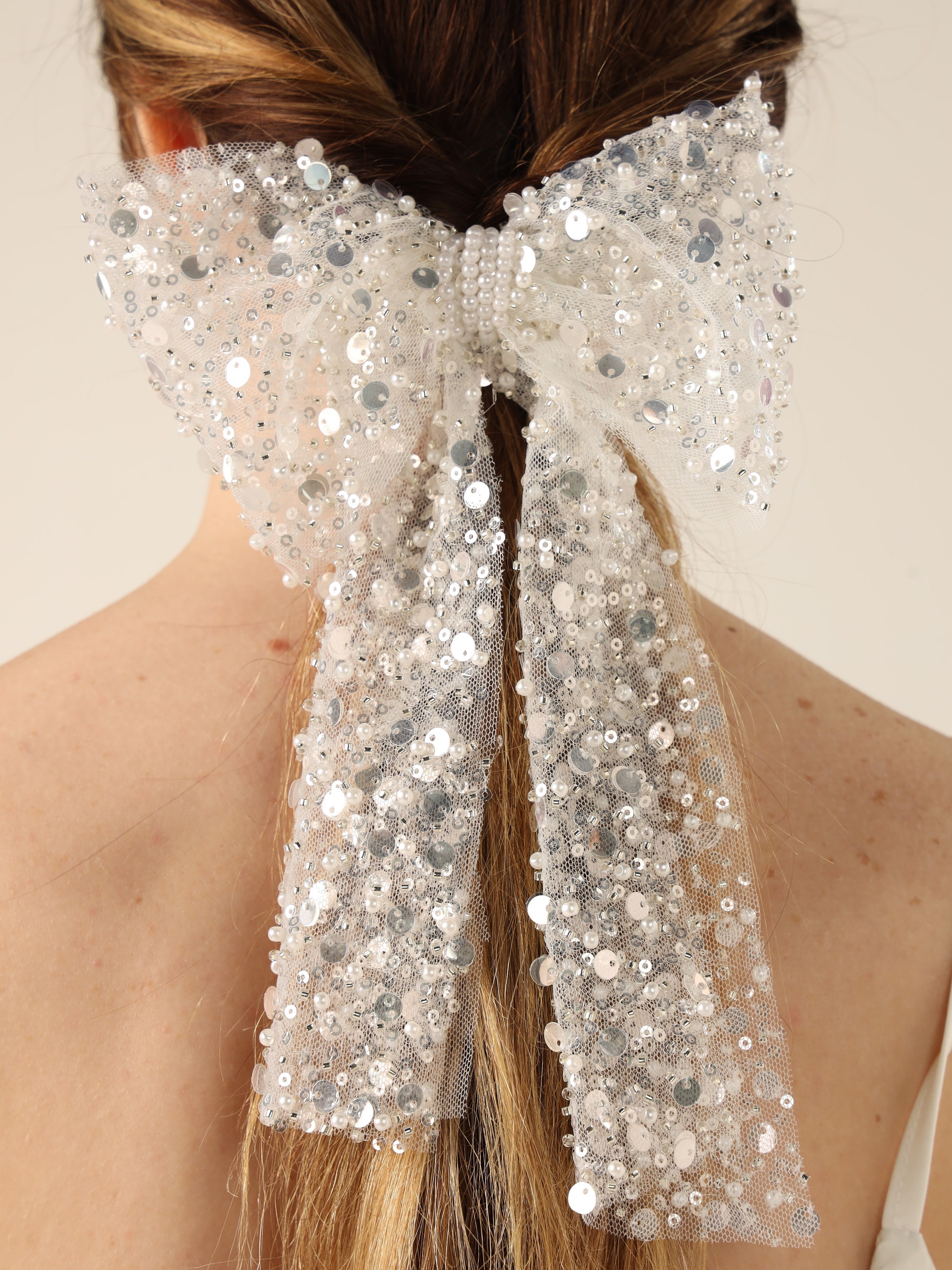 Pearl Crystal Bridal Hair Bow Clip: Wedding Hair Accessory - Etsy