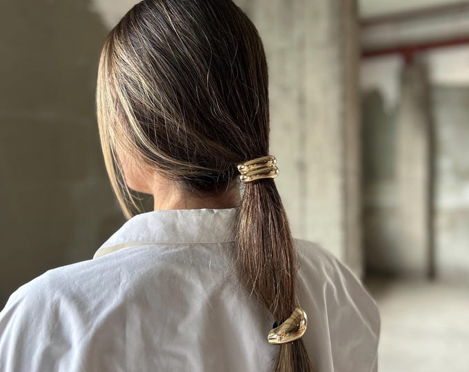 Glossy Double Arch Elastic Ponytail Holder, Gold/silver Metal Hair ...