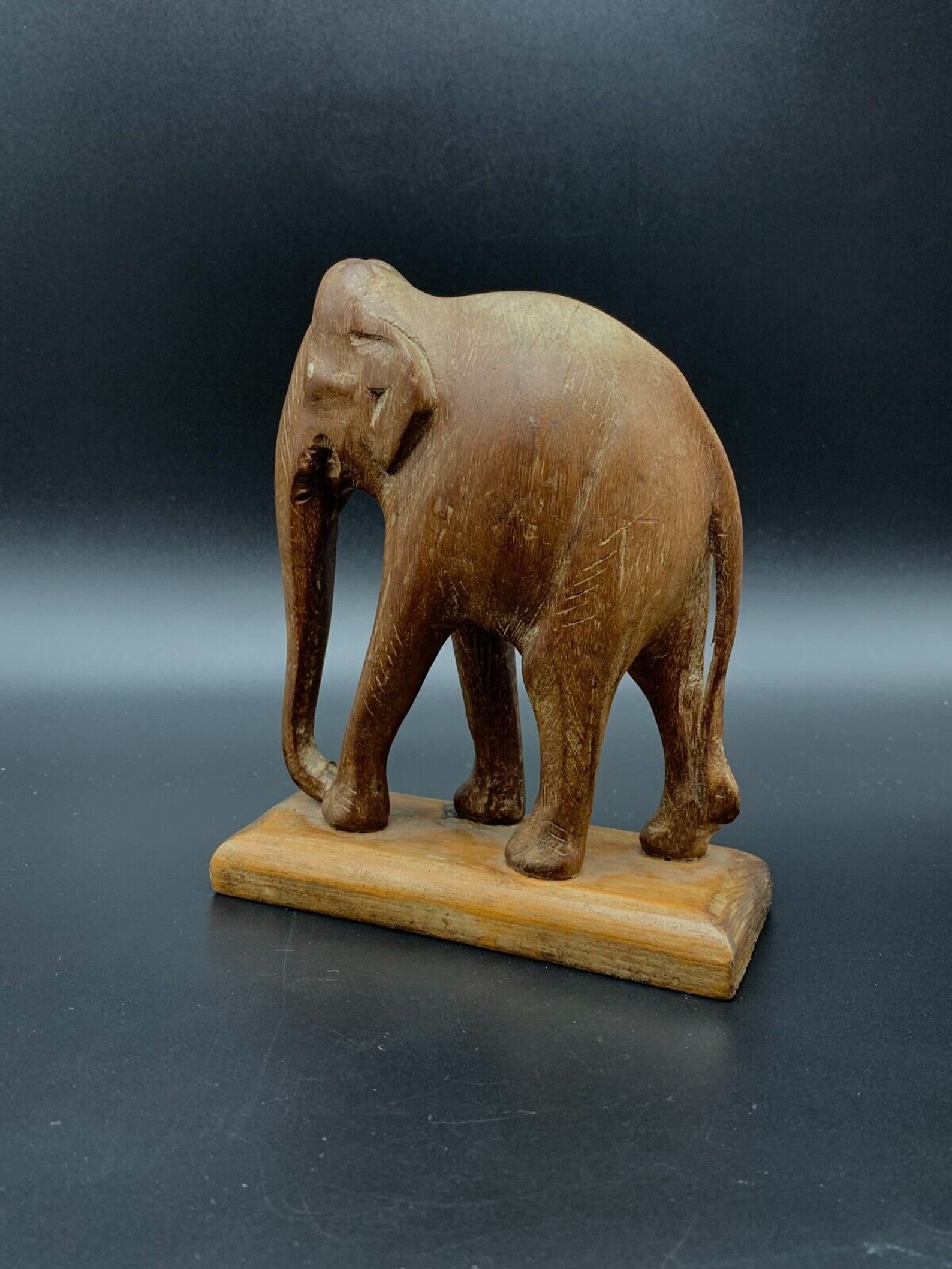 VINTAGE Beautiful Wooden Elephant Statue Hand Carved SOLID - Etsy