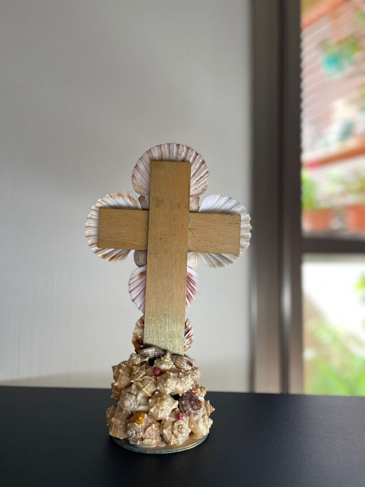 French Jesus Cross Seashell Handmade Vintage Figurine Patience Statue ...