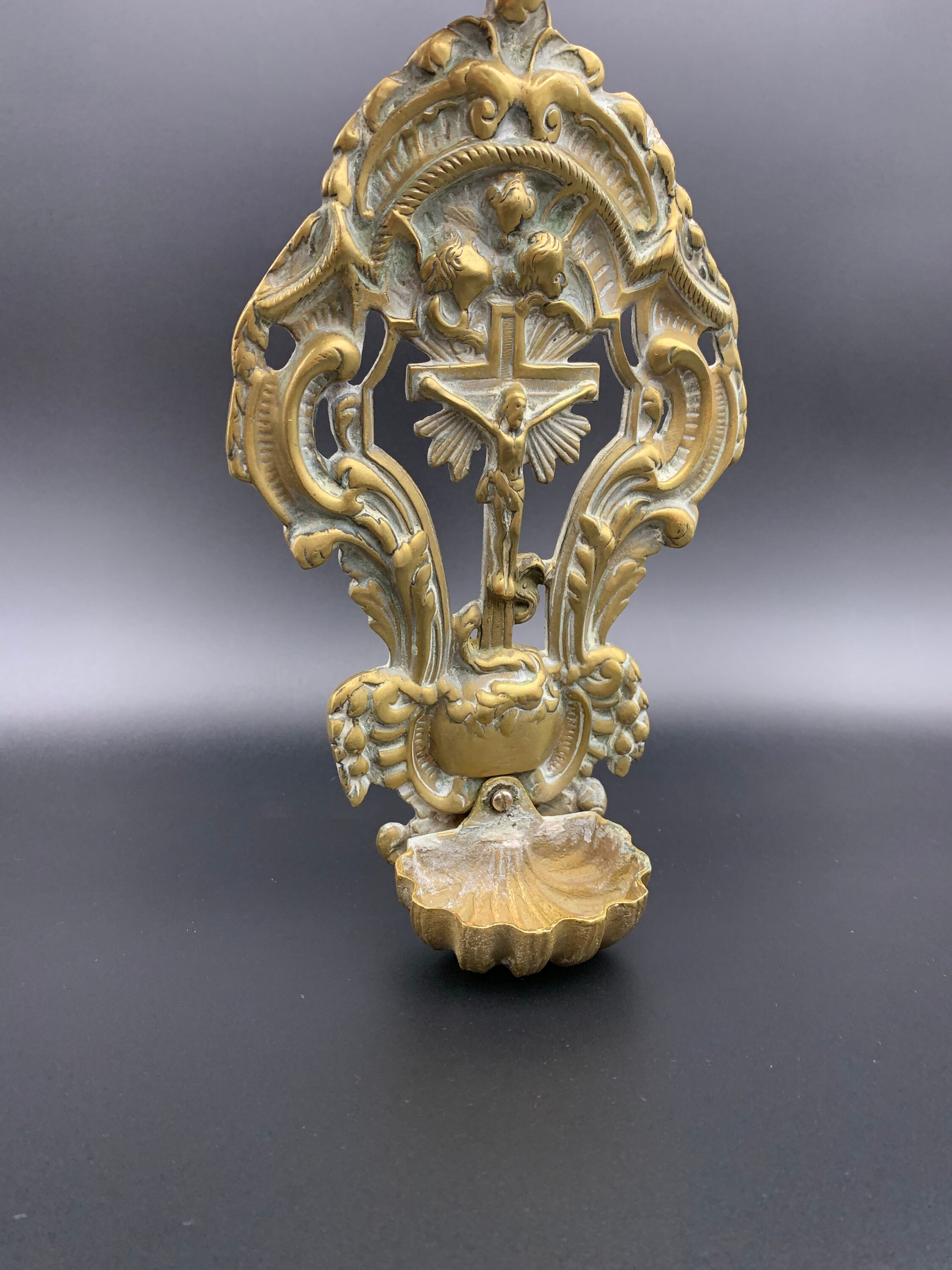 Antique Brass Holy Water Font, Jesus Crucifix, Italian Religious Art - Etsy