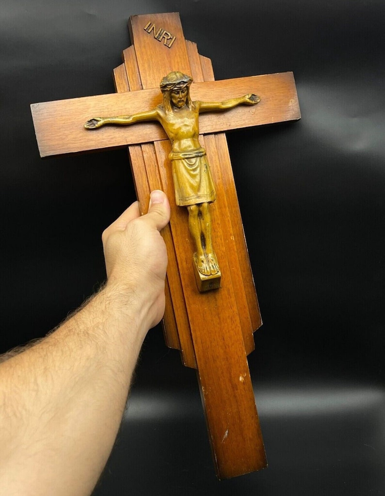 French Cross Antique Crucifix Religious Jesus Large Wood Christ Church ...