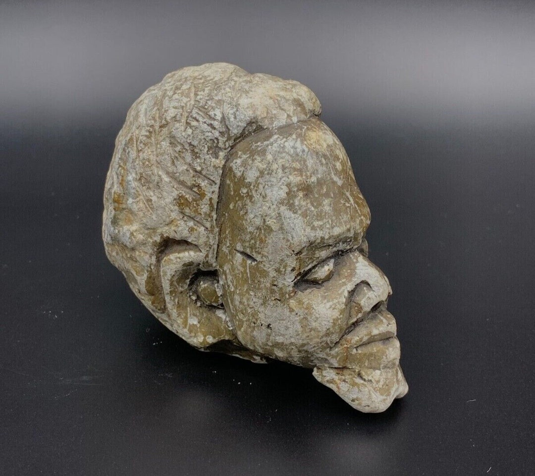 Carved Stone Statue Head Unique Antique Ancient Bactrian African Face ...