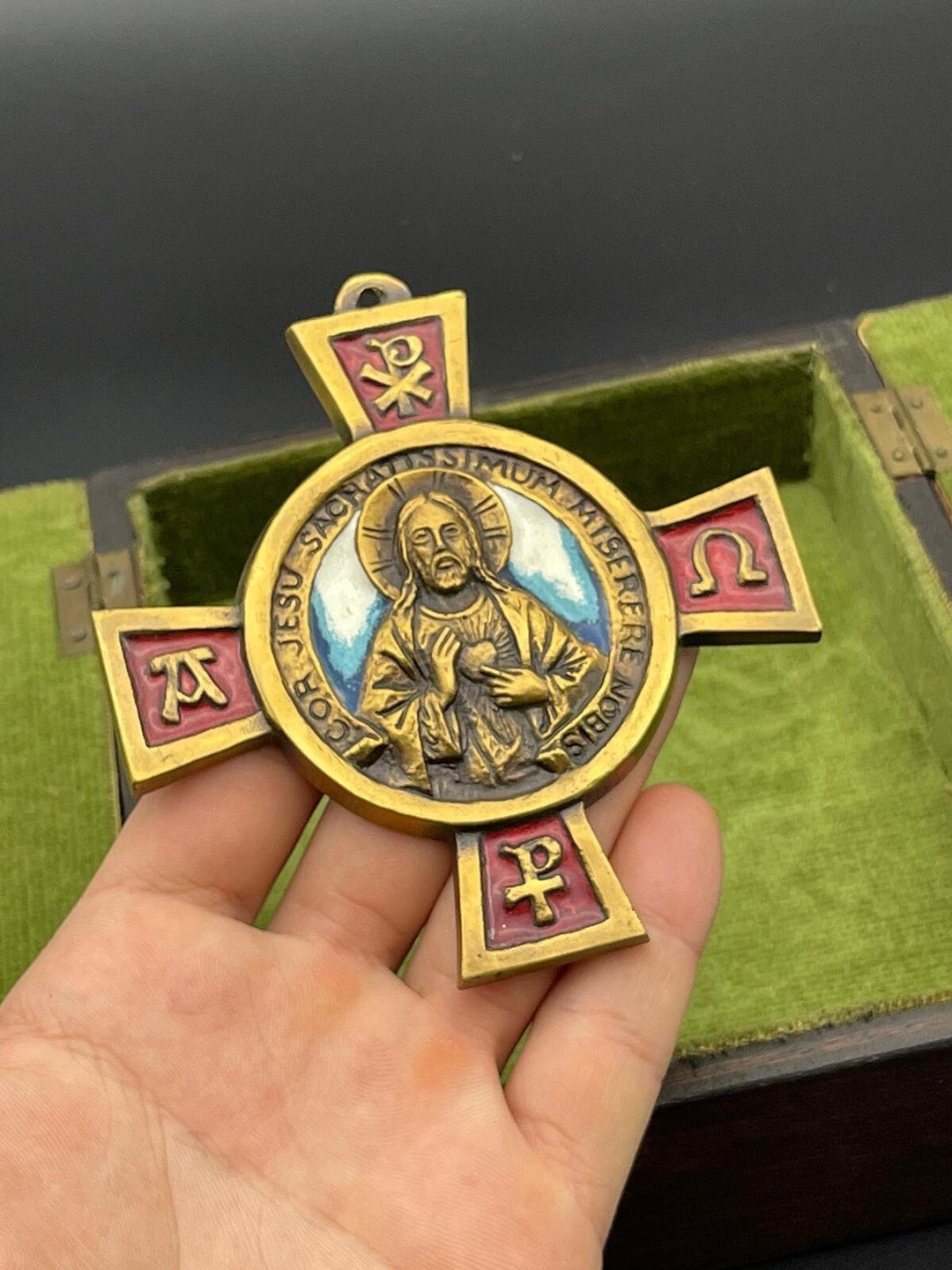 Antique Icon Metal Huge Christian Large Cross With Cover Inside Wooden ...