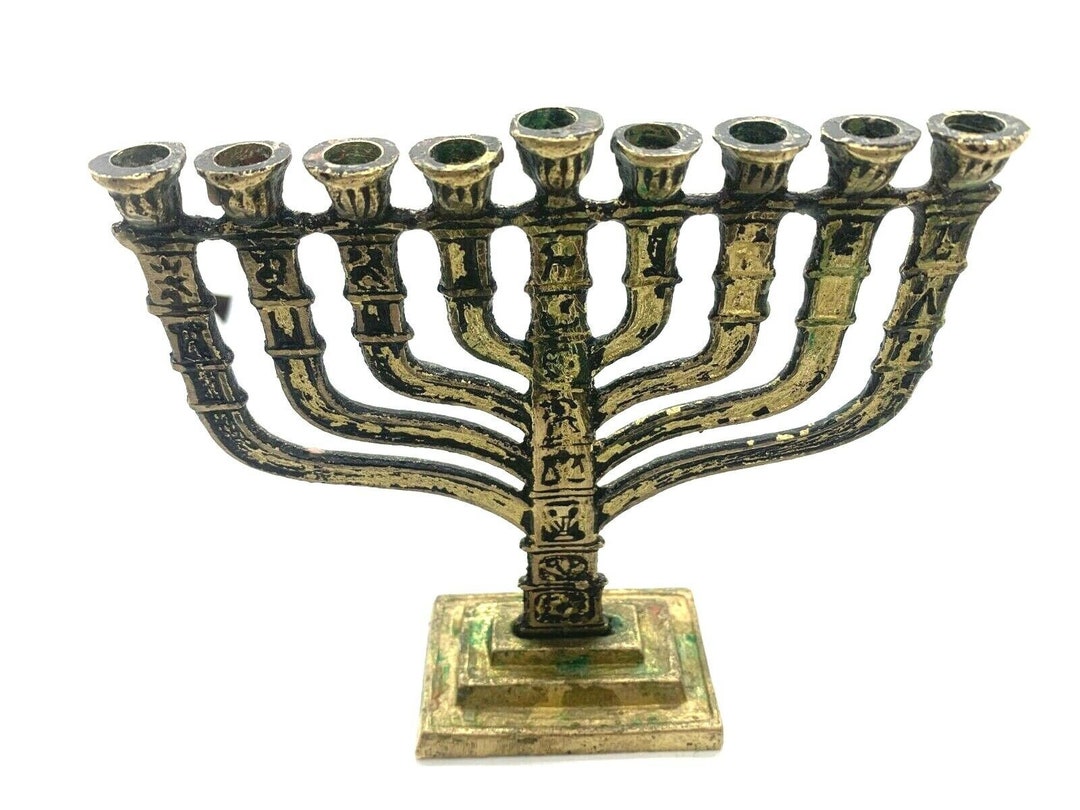 Brass Antique Menorah Jerusalem Israel Candlesticks Shabbat Old Jewish ...