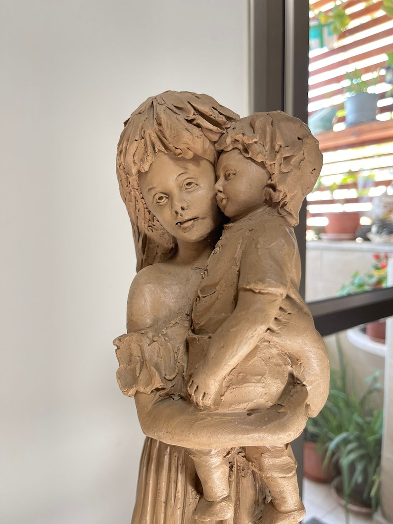 L.paoletti Terracotta Statue of Young Mother With Child Statue ...