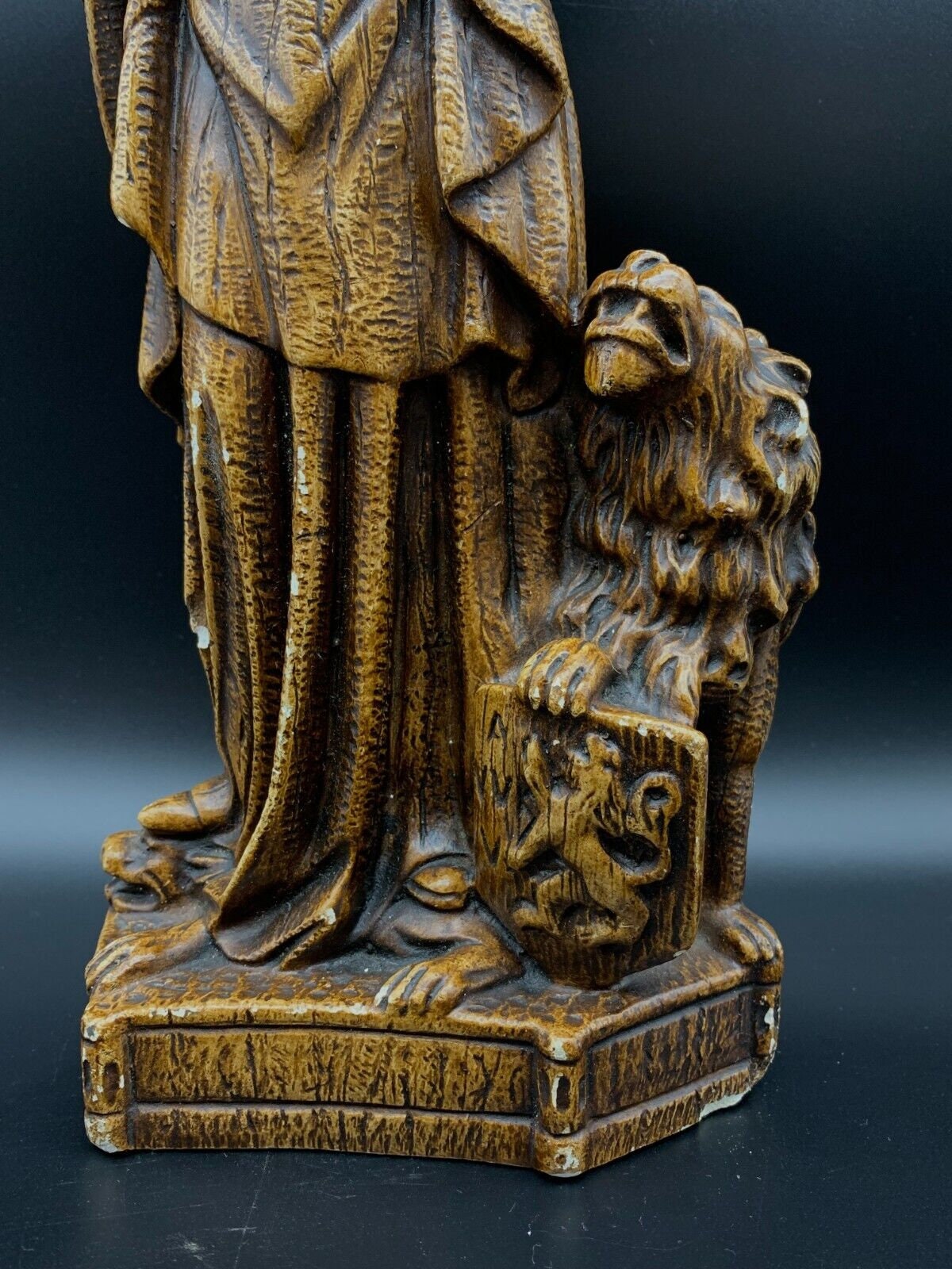 Large Antique Chalkware Religious Madonna Statue Figurine Flanders Lion ...