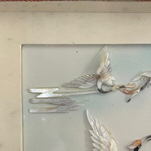 Rare Art Vintage Asian Shell Art Geisha Framed Shadow Wood Black Frame ...