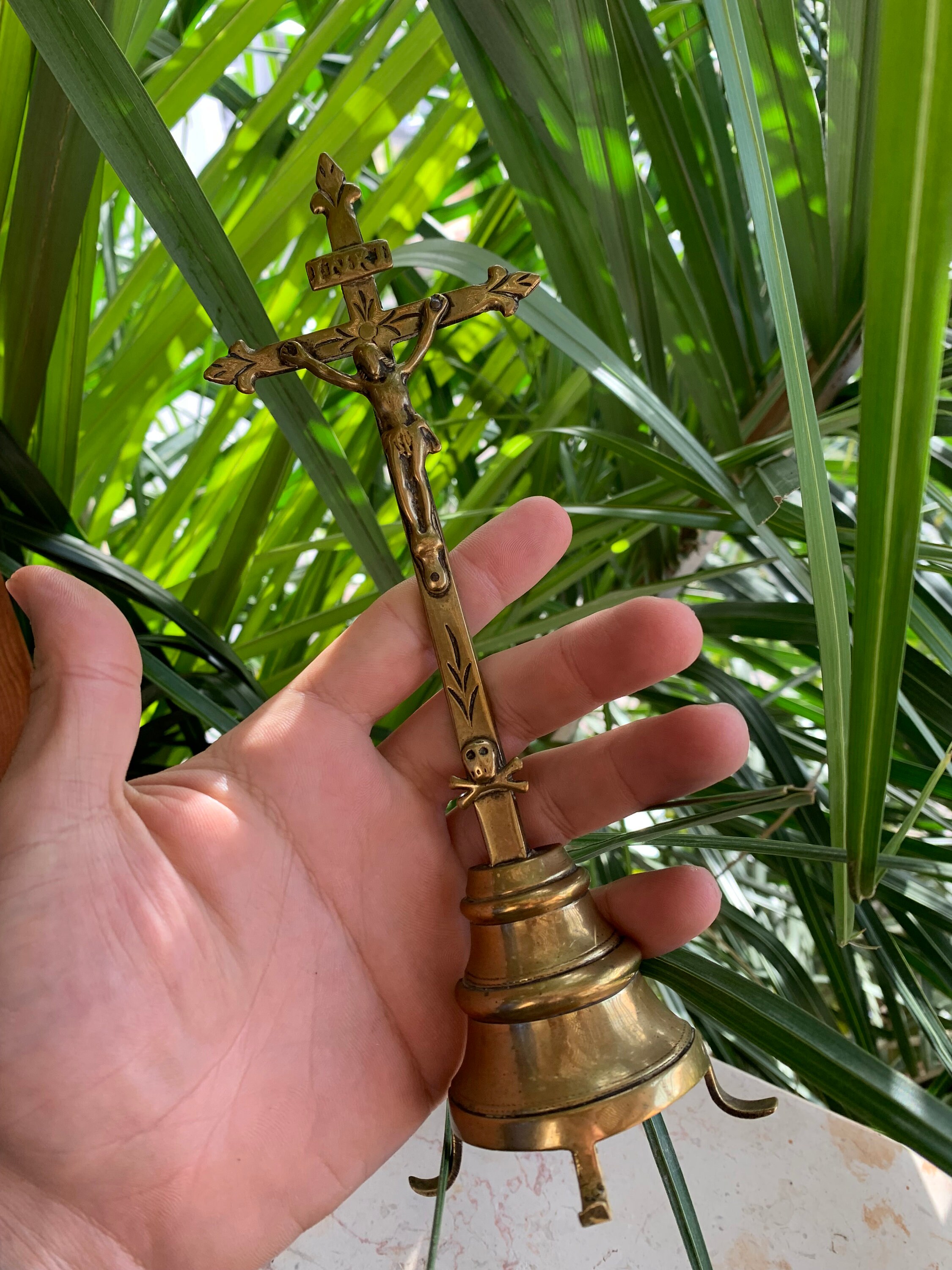 Antique Brass Altar Cross 1800s Crucifix Christian Church Standing ...