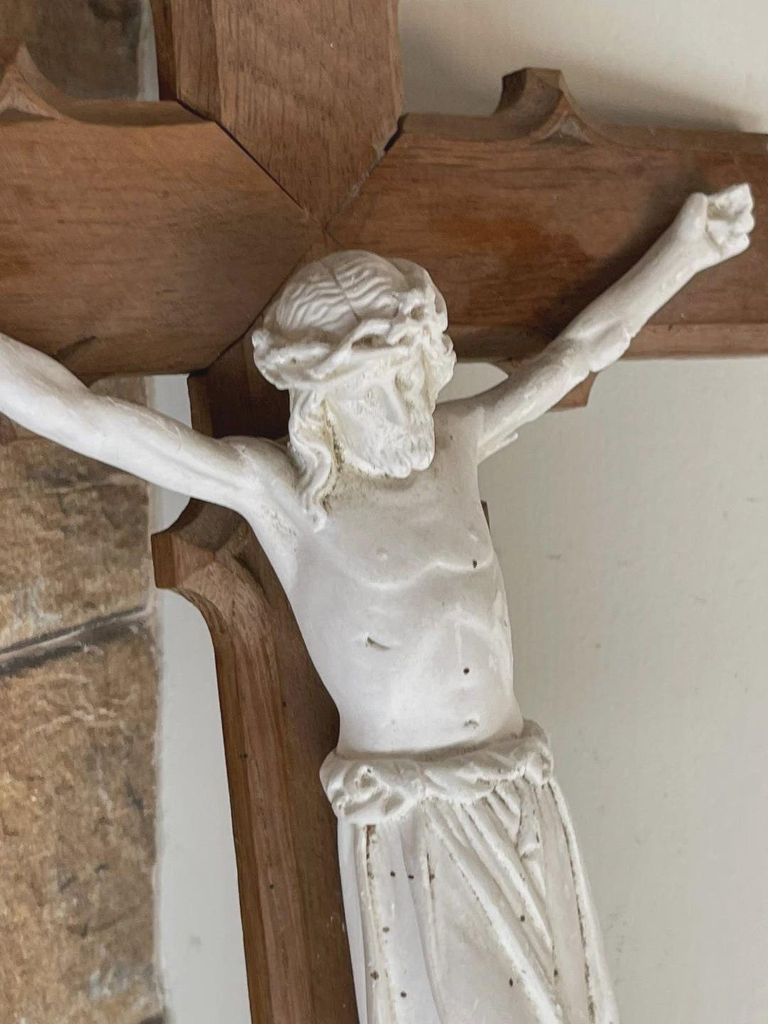Antique Wooden Wall Crucifix With Plaster Jesus Figure Catholic ...