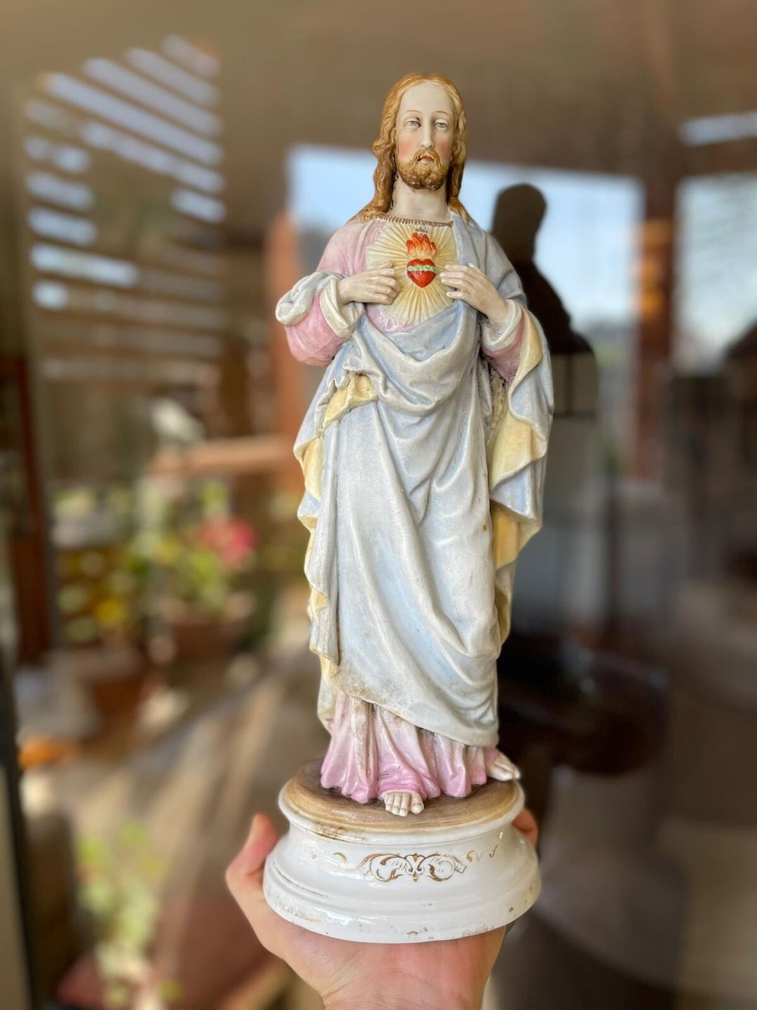 Antique Large Porcelain Statue Religious Jesus Sacred Heart 1900 French ...