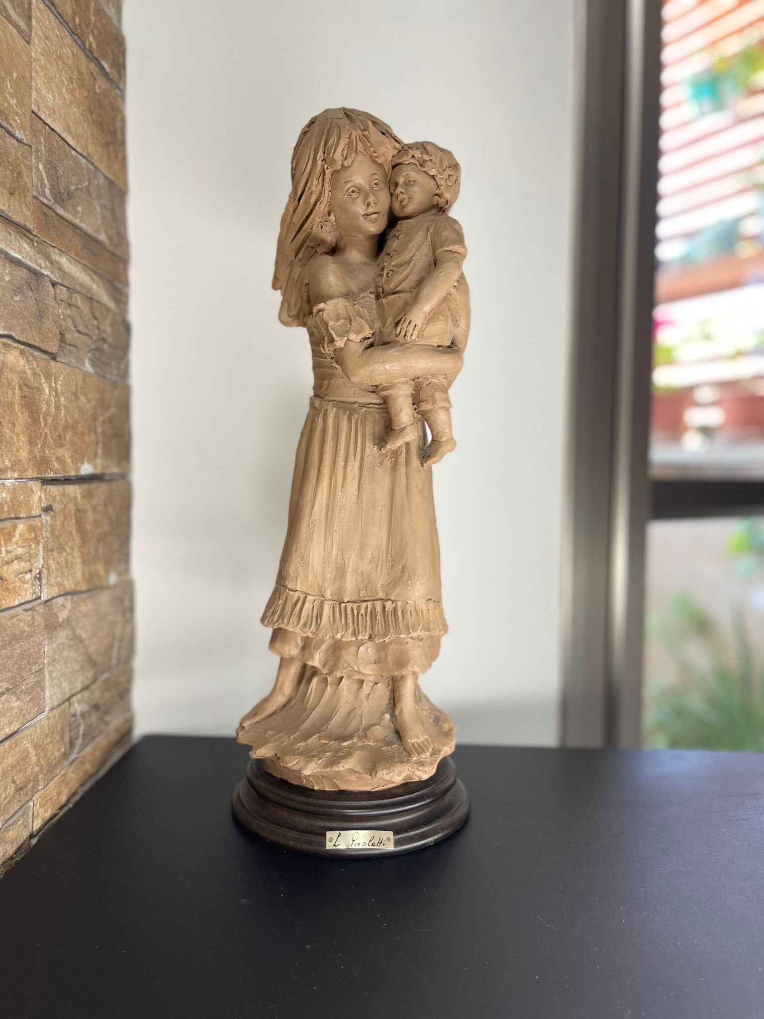 L.paoletti Terracotta Statue of Young Mother With Child Statue ...