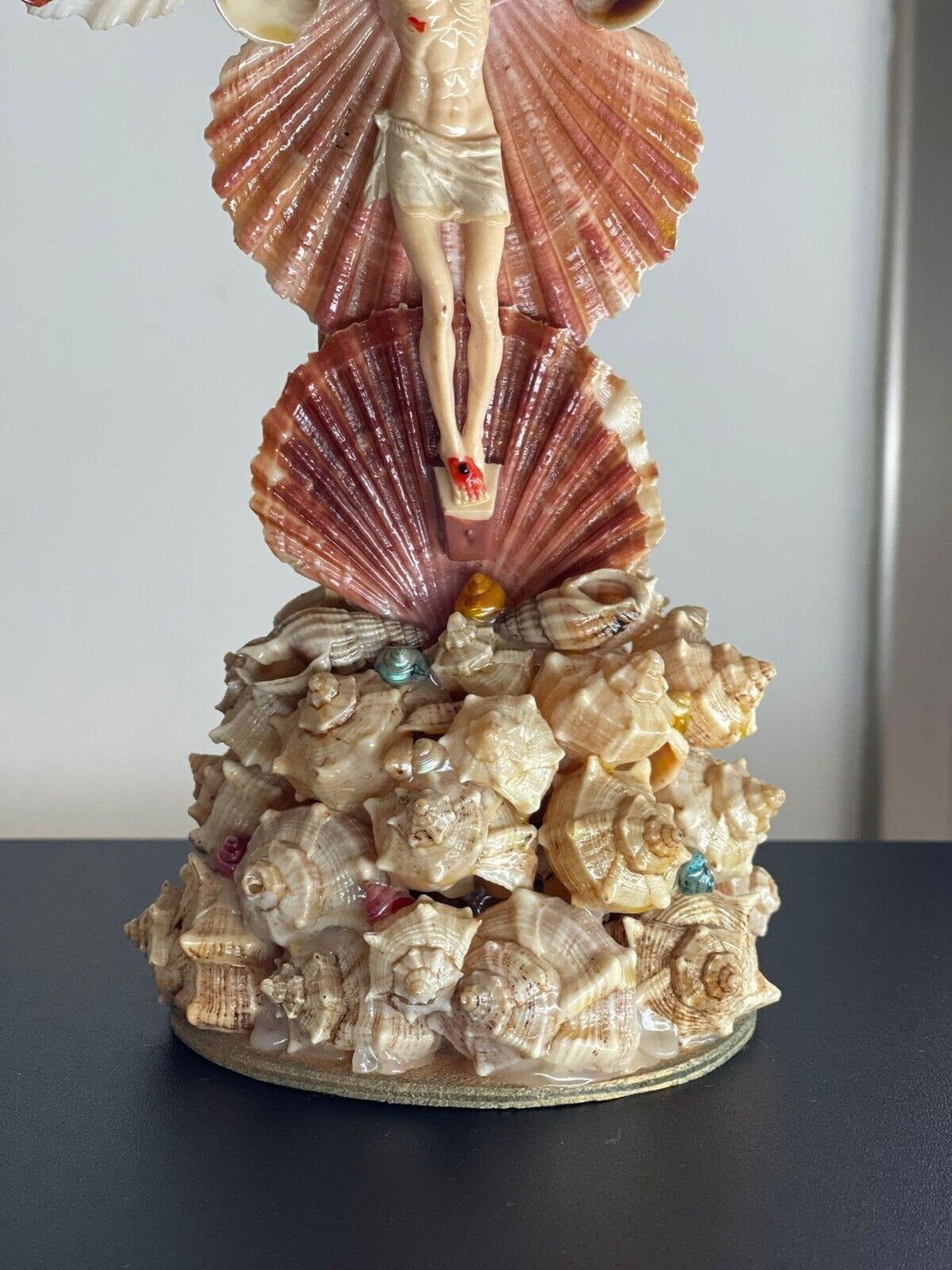 French Jesus Cross Seashell Handmade Vintage Figurine Patience Statue ...