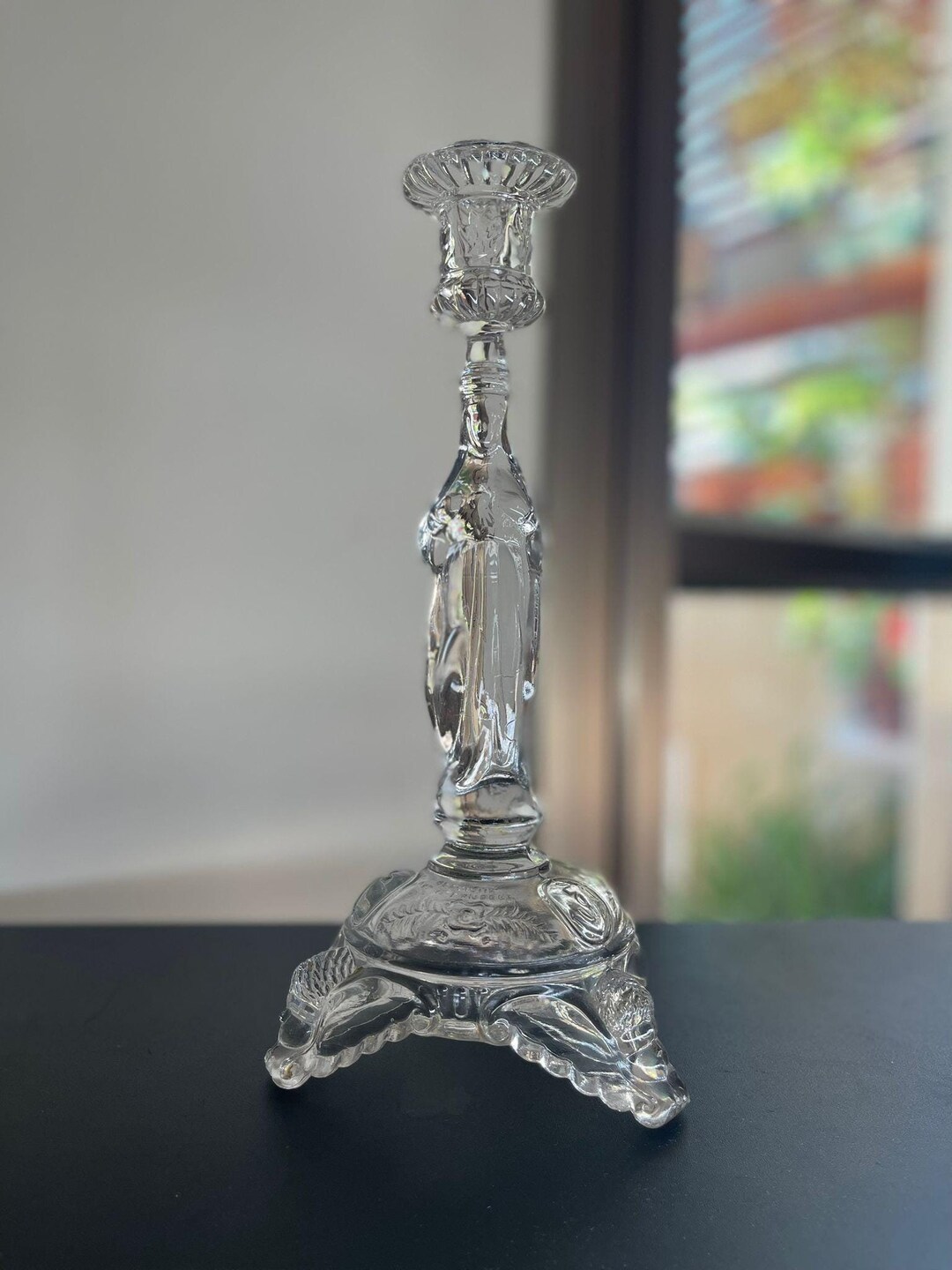Antique French Glass Candlestick: Val Saint Lambert Mary Statue ...