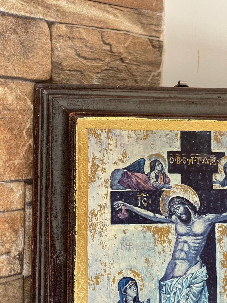 Vintage Jesus Christ Cross Icon, 20th Century Orthodox Wood & Gold - Etsy