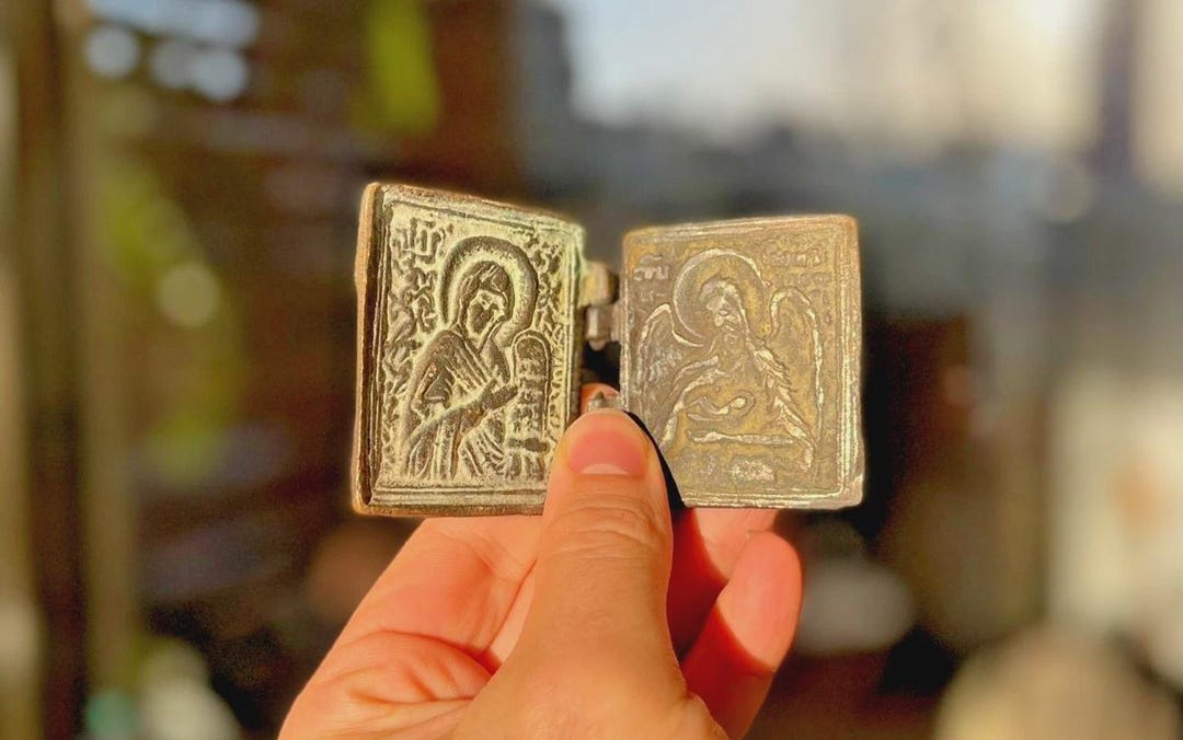 Antique Bronze Folding Religious Icon | Hand-cast Orthodox Style | 19th ...