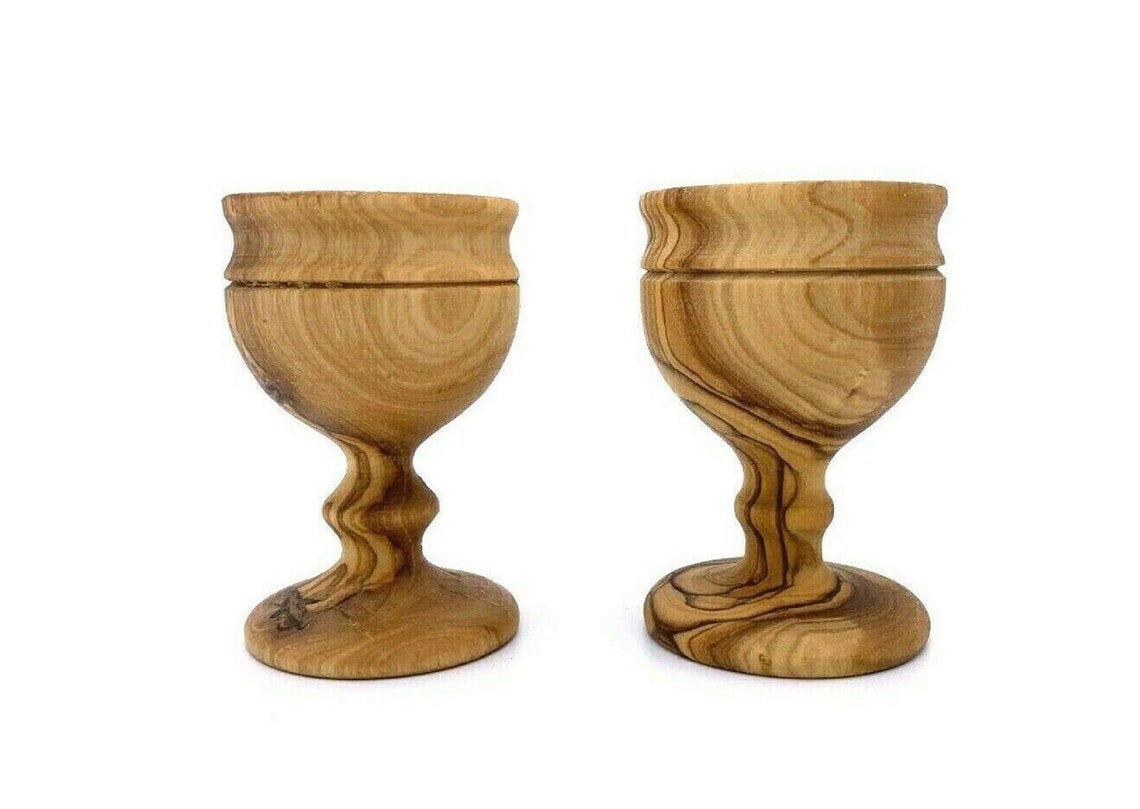 Two Cups Wine Olive Wood Chalice Handmade From Jerusalem Church ...
