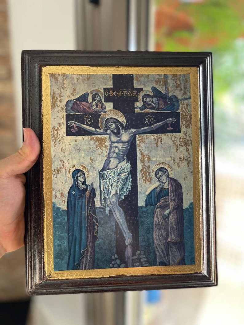 Vintage Jesus Christ Cross Icon, 20th Century Orthodox Wood & Gold - Etsy