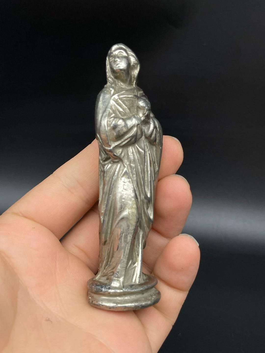 Antique Mini Silver-plated Religious Saint Figurine 19th C Christian ...