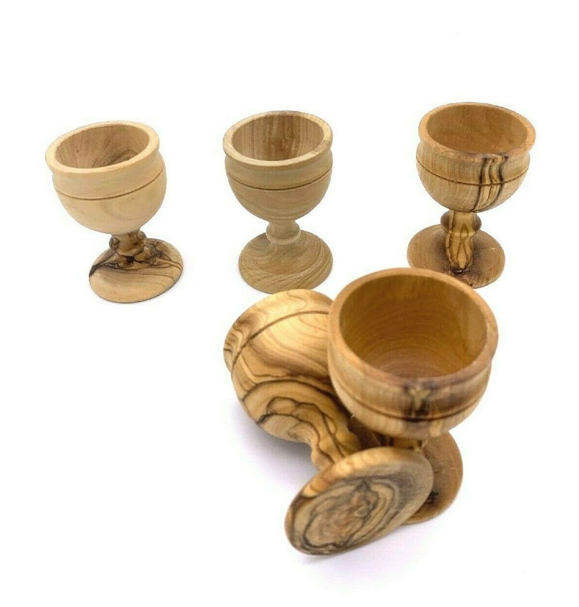 Two Cups Wine Olive Wood Chalice Handmade From Jerusalem Church ...