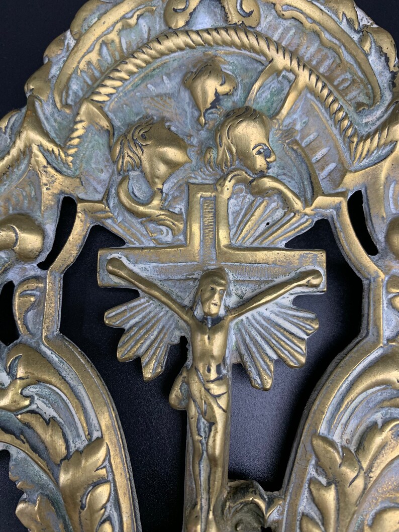 Antique Brass Holy Water Font, Jesus Crucifix, Italian Religious Art - Etsy