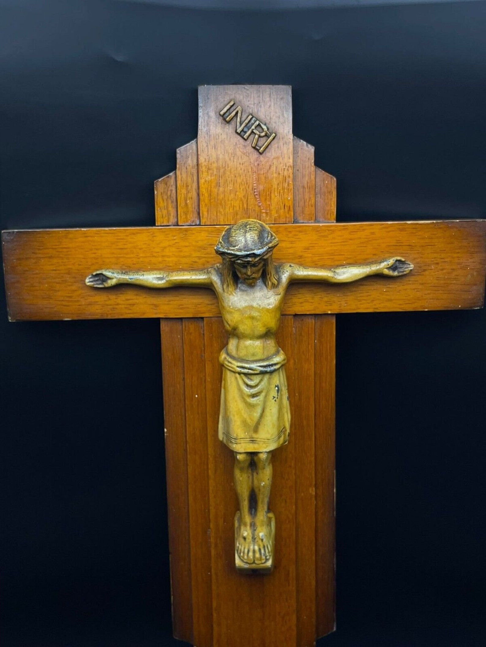 French Cross Antique Crucifix Religious Jesus Large Wood Christ Church ...