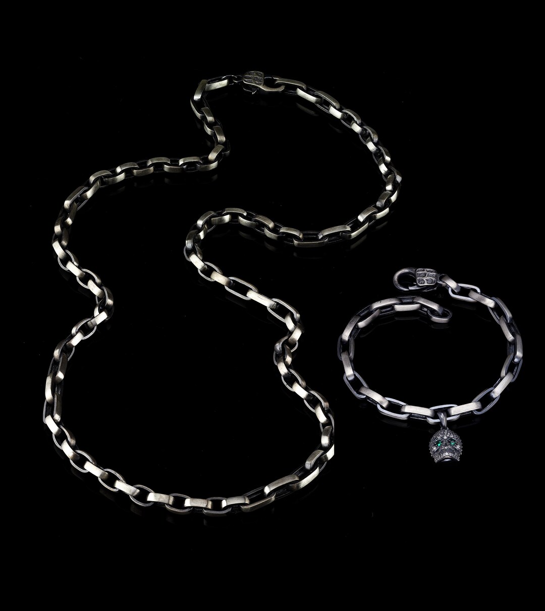 Set of Two Chain Jewelry, 925k Silver Chain Necklace and Chain Bracelet ...