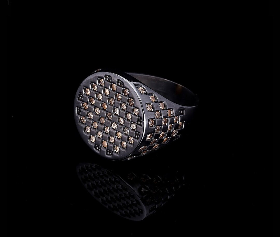 925K SILVER MAN RING Champagne Stone Checker Ring - Etsy