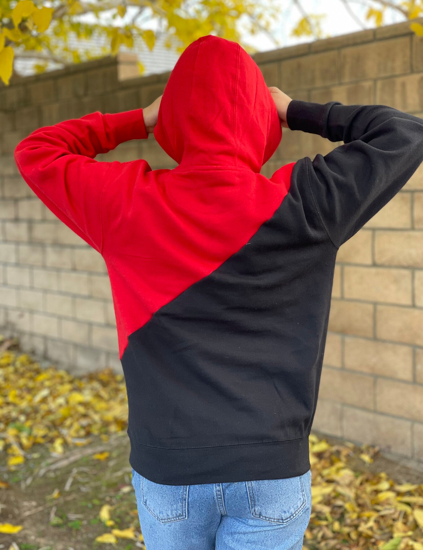 Diagonal Uniquely Split Hoodie Black/red Red/black Two Color Hoodie ...