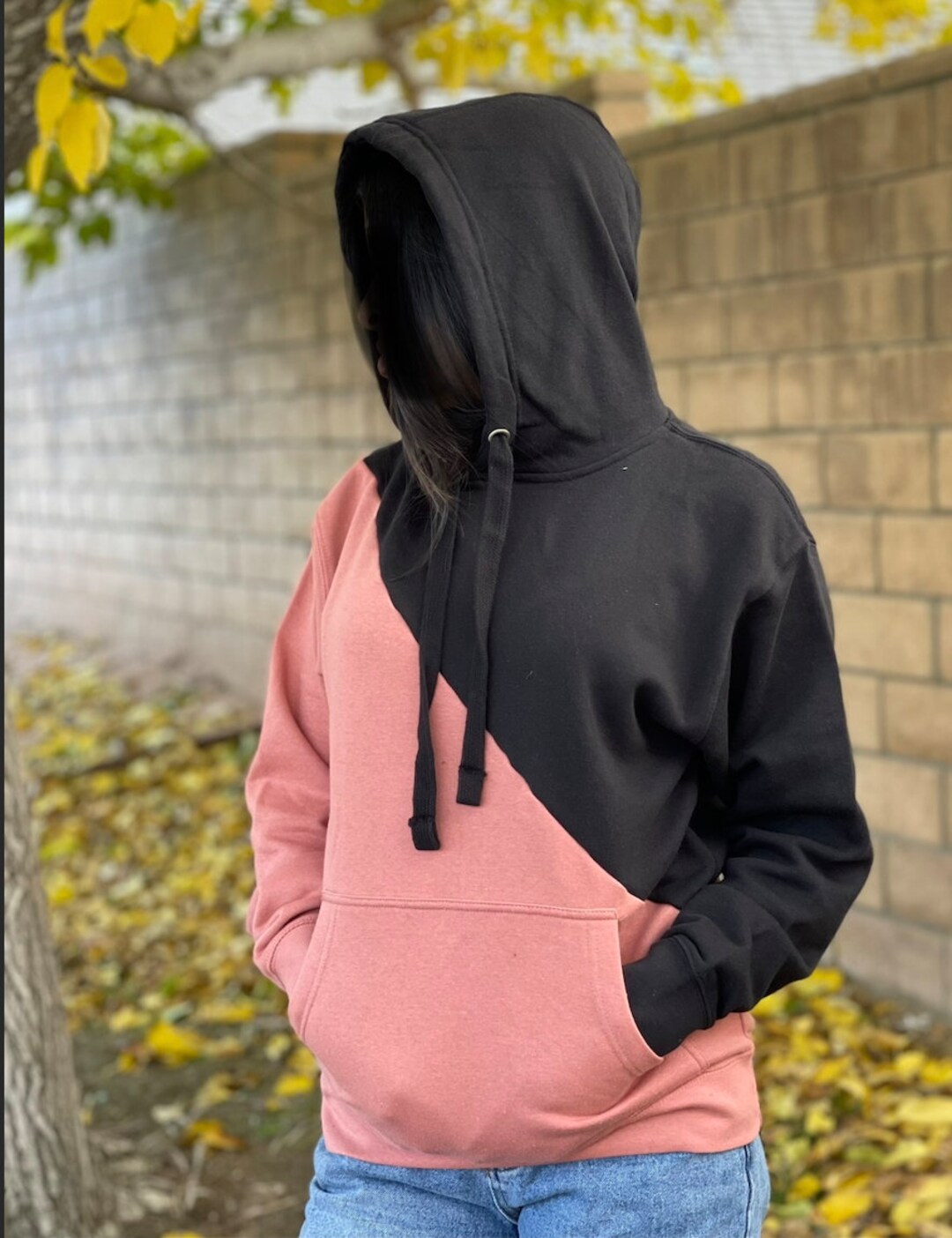 Diagonal Uniquely Split Hoodie Black/rose Pink Rose Pink/black Two ...
