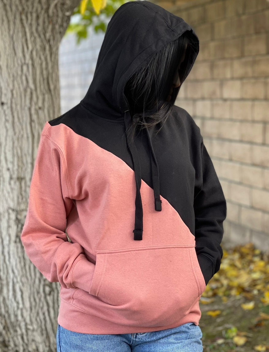 Diagonal Uniquely Split Hoodie Black/rose Pink Rose Pink/black Two ...