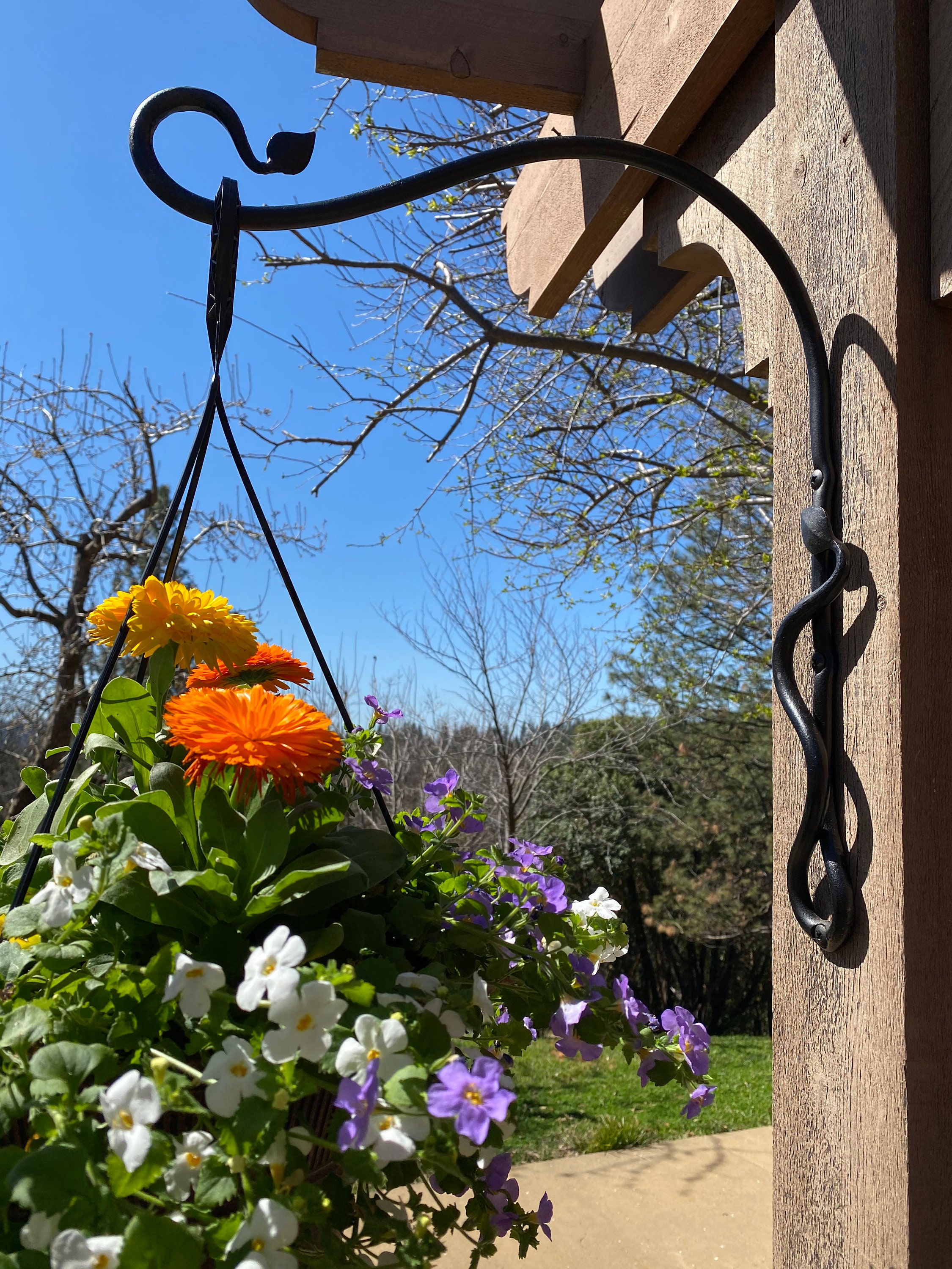Hand Forged Plant Hanger With Leaf Finial Outdoor Plant Bracket ...