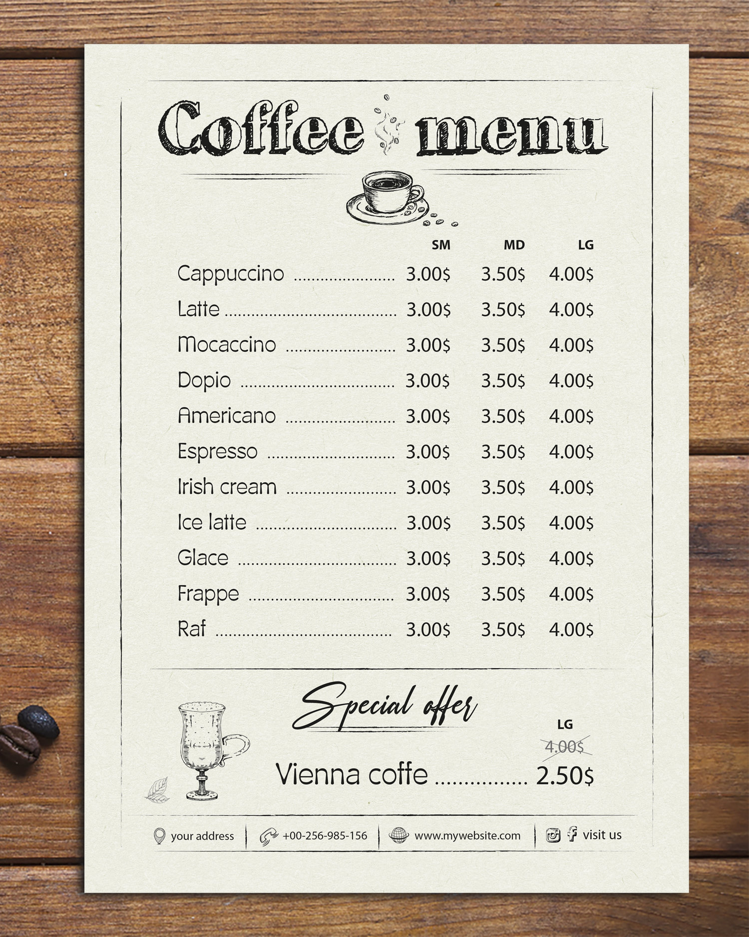 Coffee Menu Template, Cafe Menu, Instant Download, Drinks Menu, Hand ...