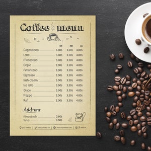Coffee Menu Template, Cafe Menu, Instant Download, Drinks Menu, Hand ...